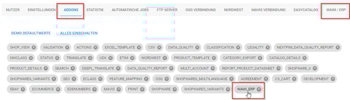 Funktion WAWI/ERP - Einstellungen und Informationen Funktion WAWI/ERP - Einstellungen und Informationen